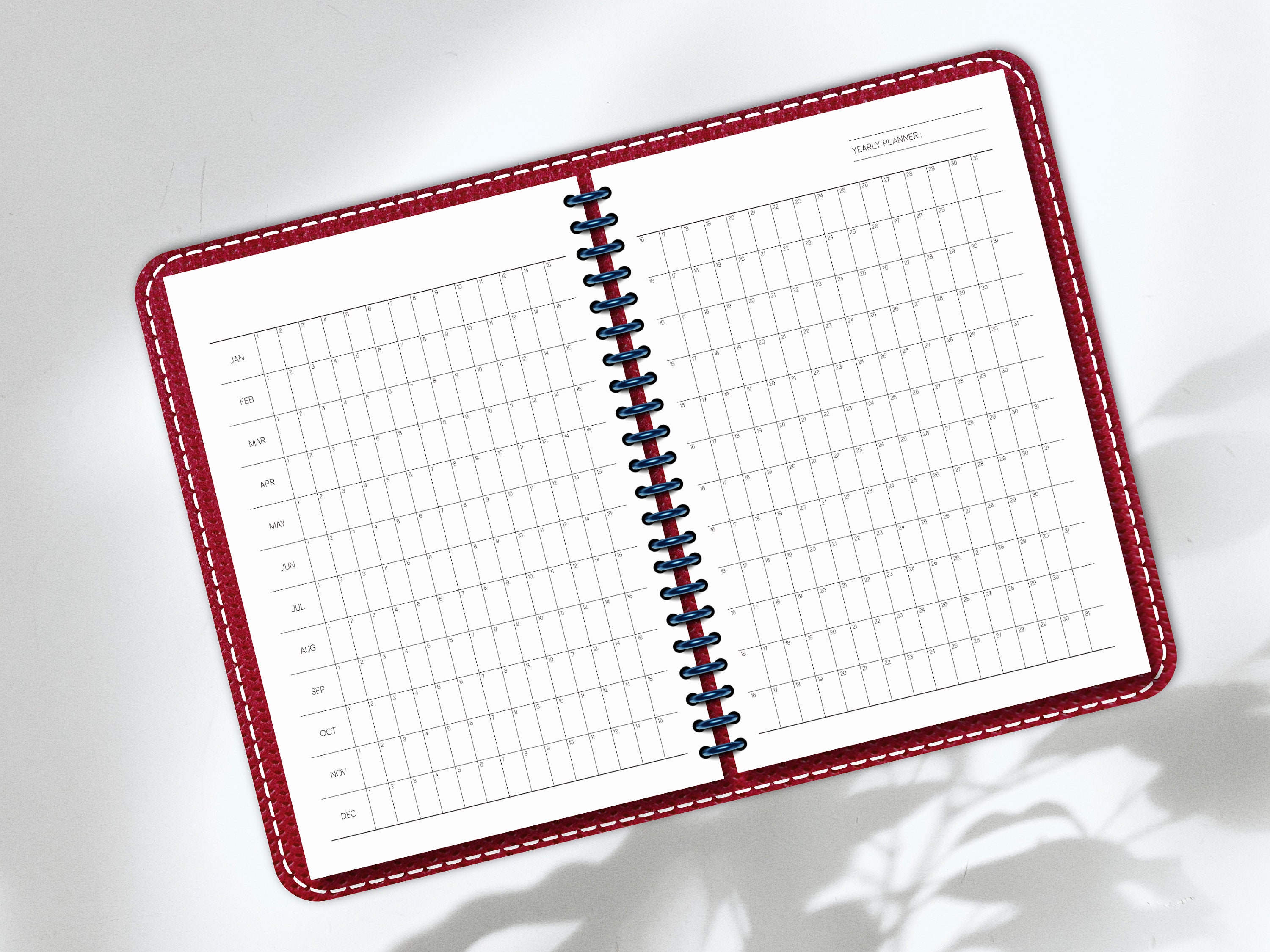 Printable Yearly Undated Minimalist Planner on Two Pages, Monthly ...