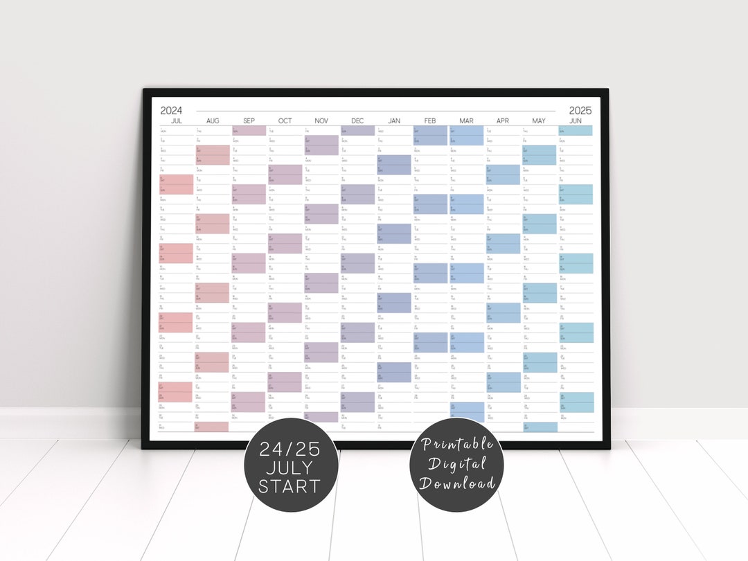 2024 2025 Printable July Wall Calendar, Academic Planner for Students ...