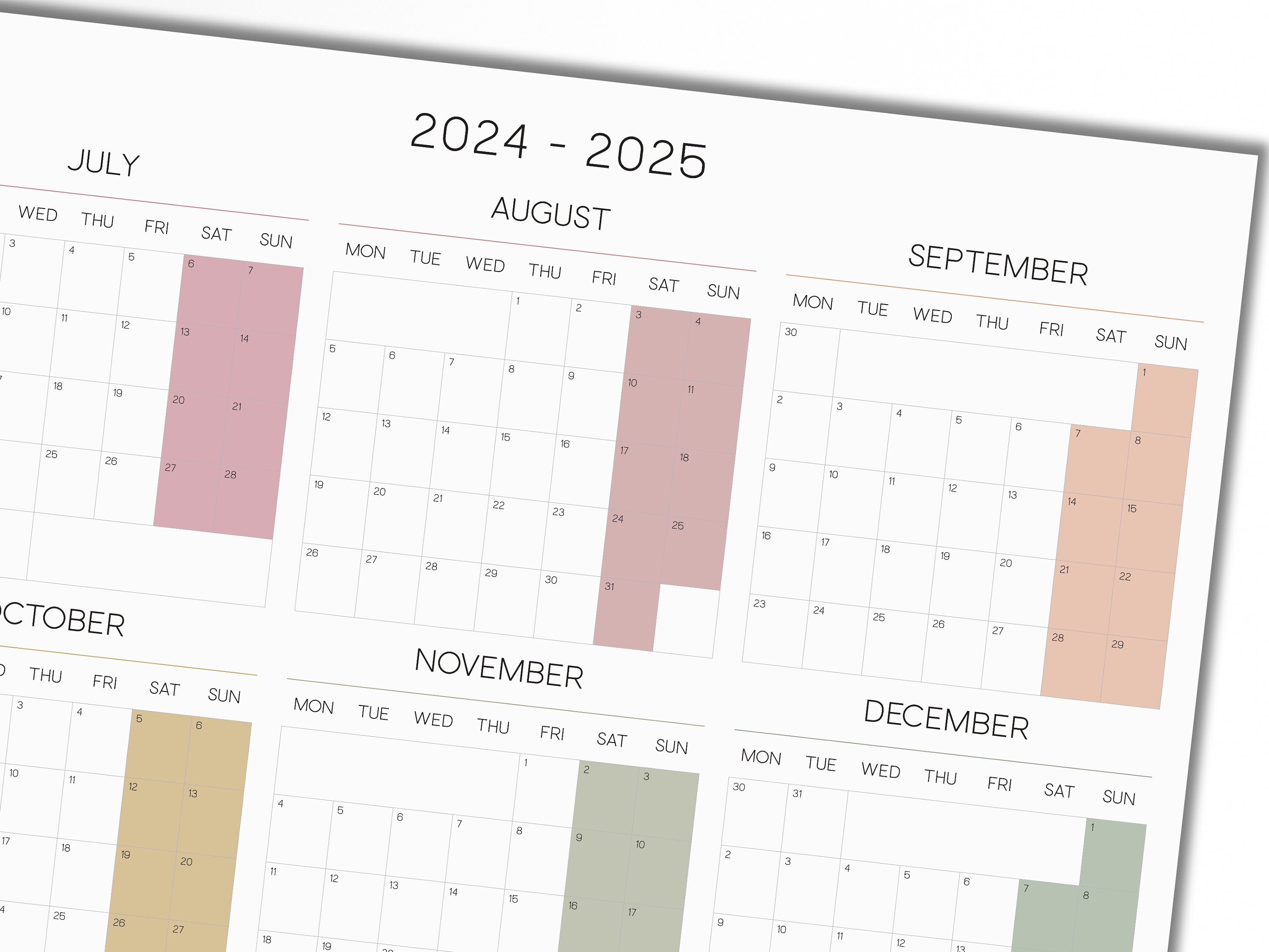 2024-2025 Printable July Wall Calendar, Monday Start Academic Wall ...