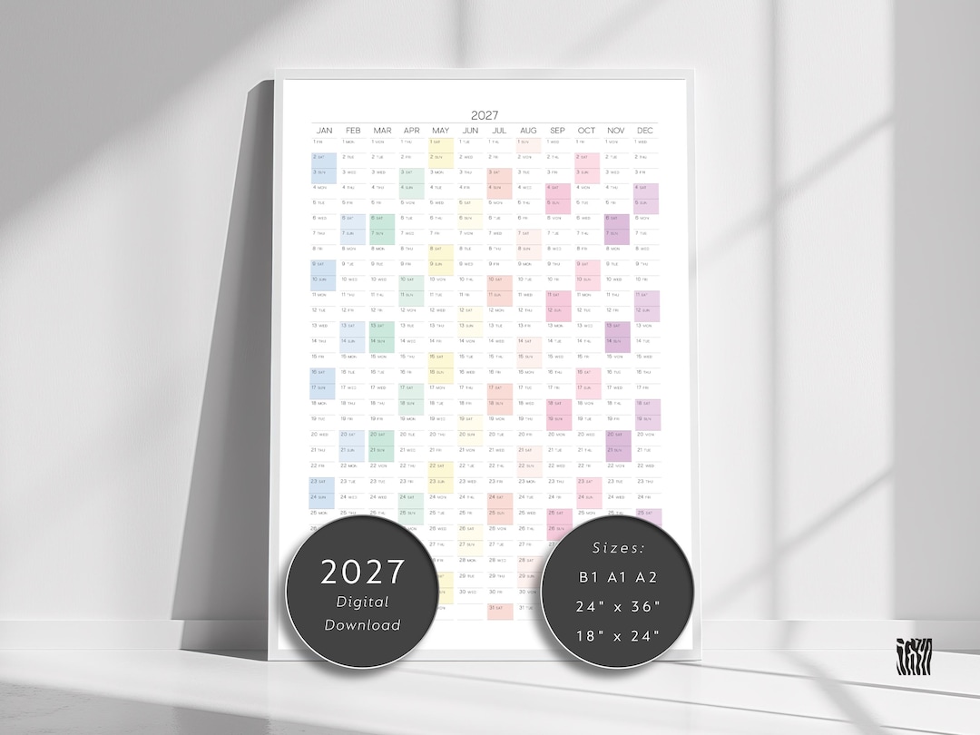 2027 Minimalist Large Wall Calendar | Printable Year at A Glance ...