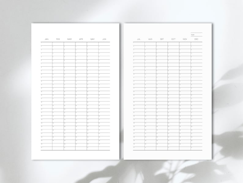 Printable Yearly Undated Minimalist Planner on Two Pages. Blank Monthly ...