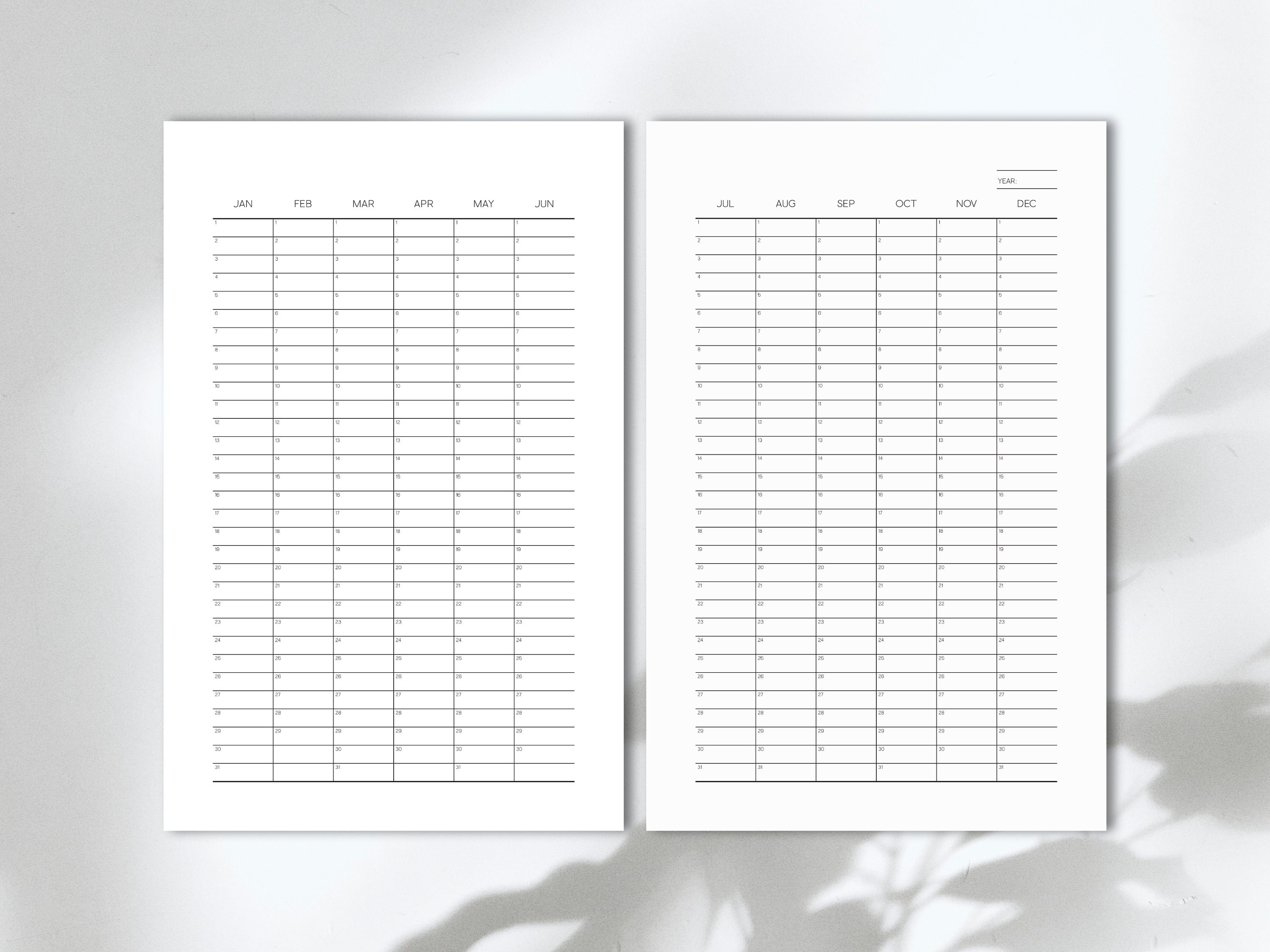 Printable Yearly Undated Minimalist Planner on Two Pages. Blank Monthly ...