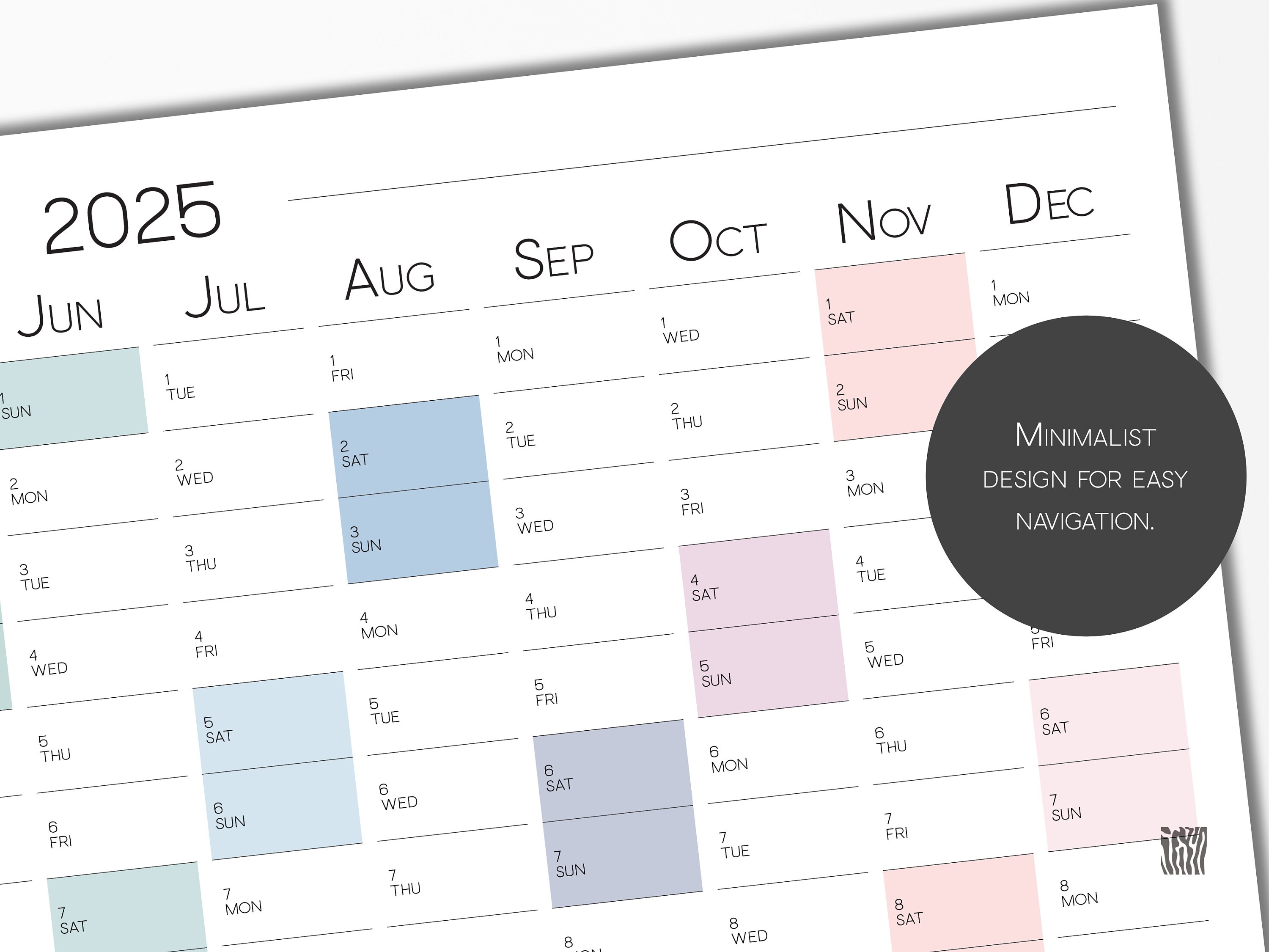 2025 Printable Large Wall Calendar in a Minimalist Design, 2025 Wall ...