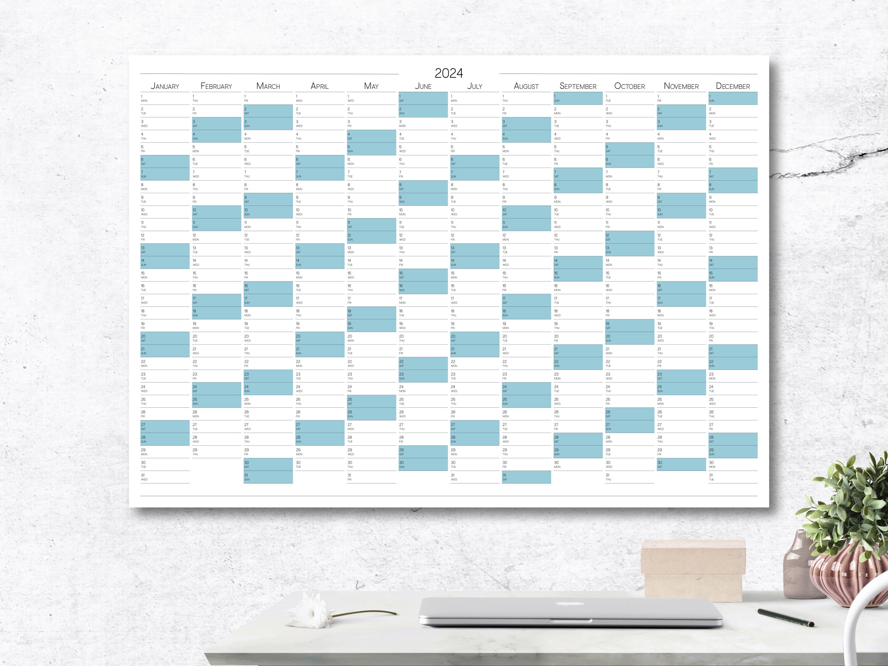 Printable Large Wall Calendar for 2024 in a Minimalist Design, 2024 ...