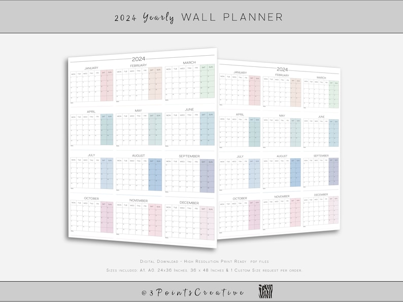 2024 Large Wall Calendar, Printable Large Wall Planner With a Monday ...