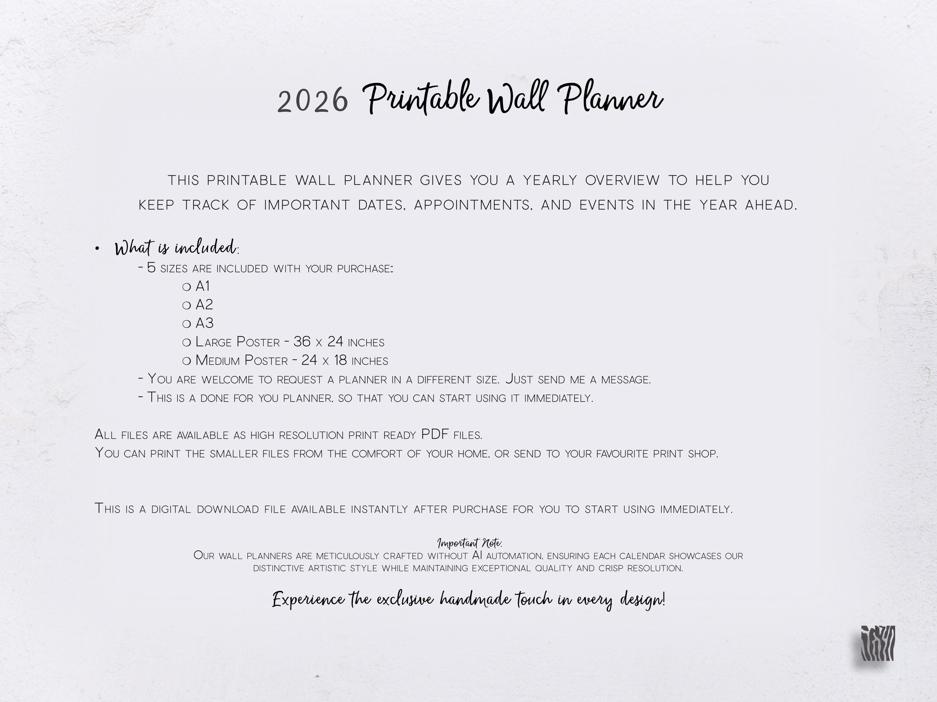 2026 Minimalist Wall Planner – Large Year-at-a-glance (digital Download ...