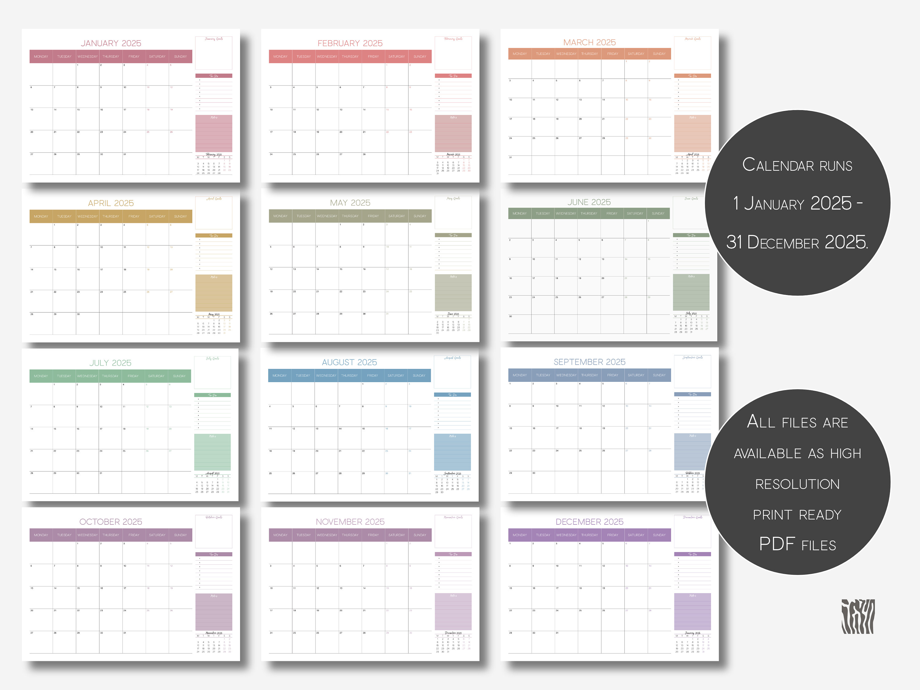 2025 Printable Monthly Planner, Minimalist Productivity Planner in ...