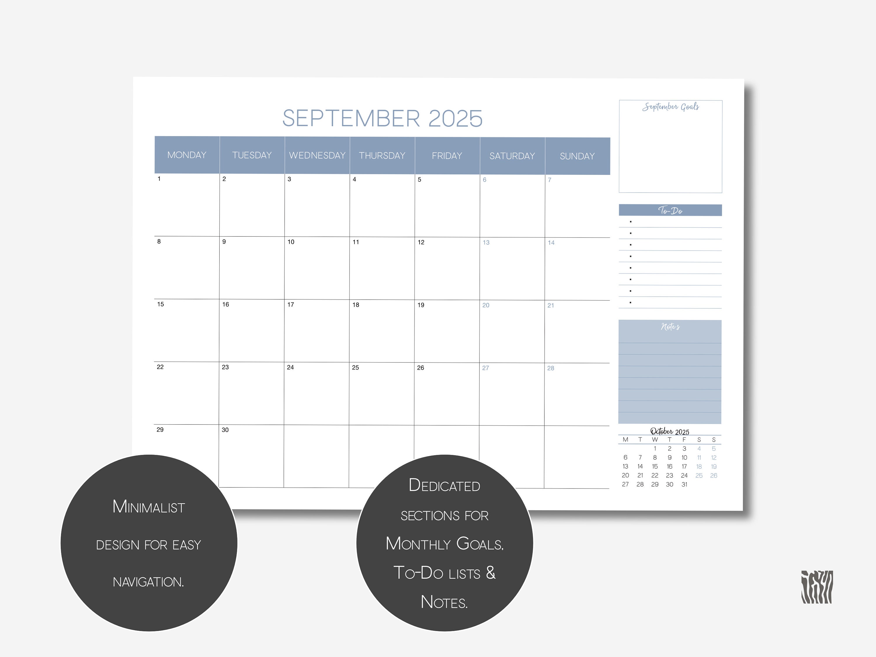 2025 Printable Monthly Planner, Minimalist Productivity Planner in ...