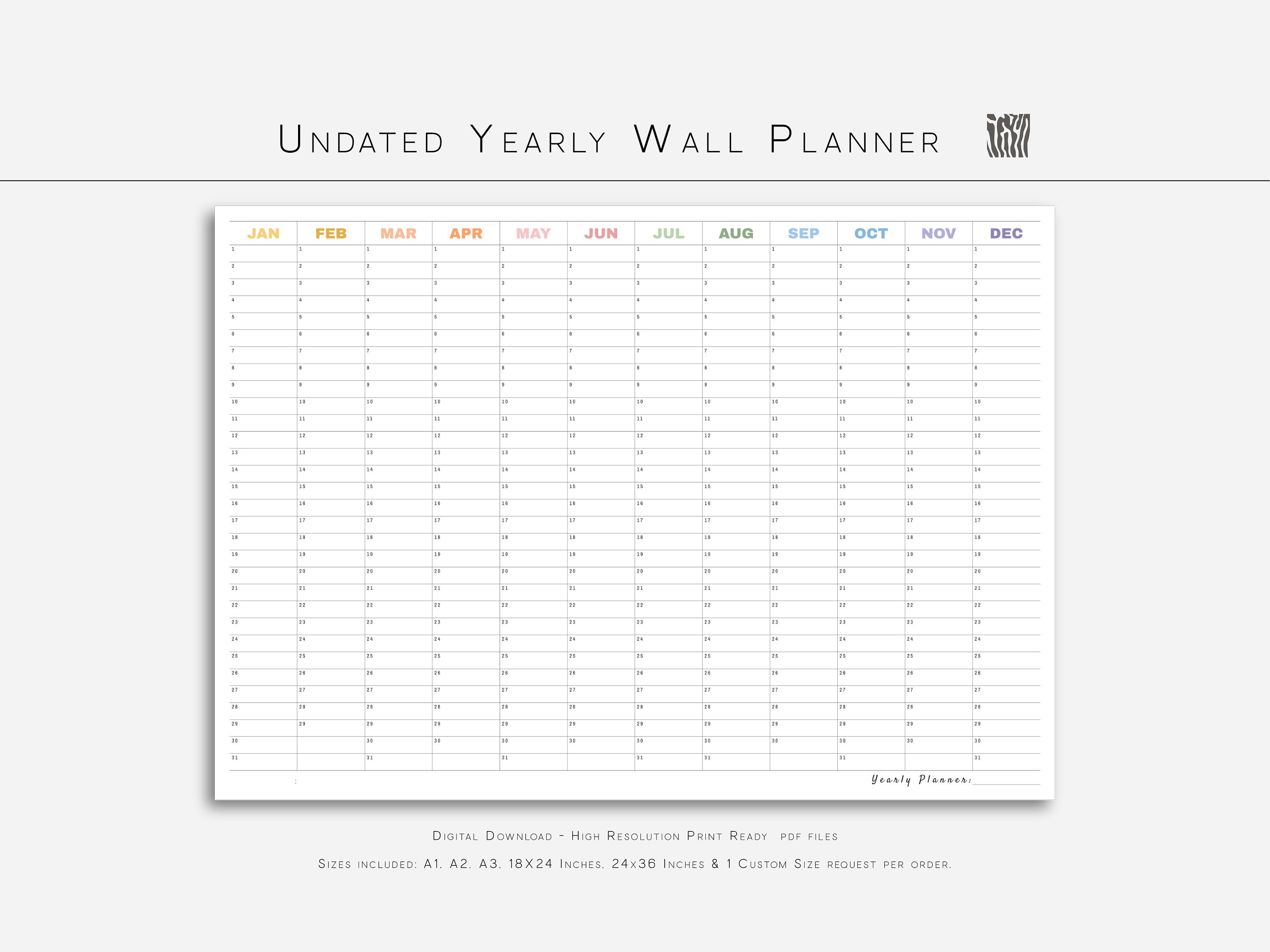 Minimalist Undated Wall Planner, Printable Large Wall Calendar ...