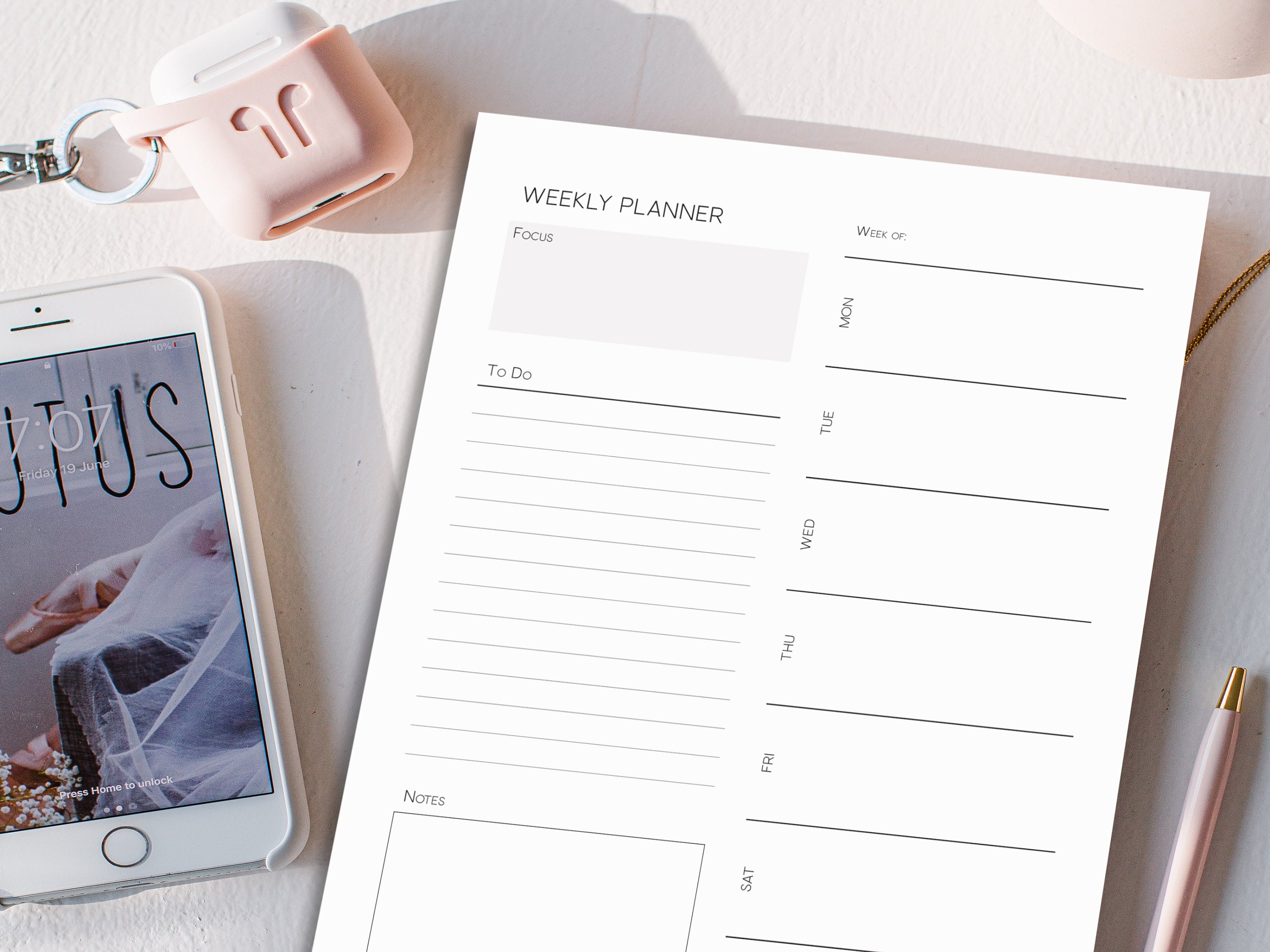 Minimalist Weekly Planner Printable, Undated One Page A4 A5 Letter ...