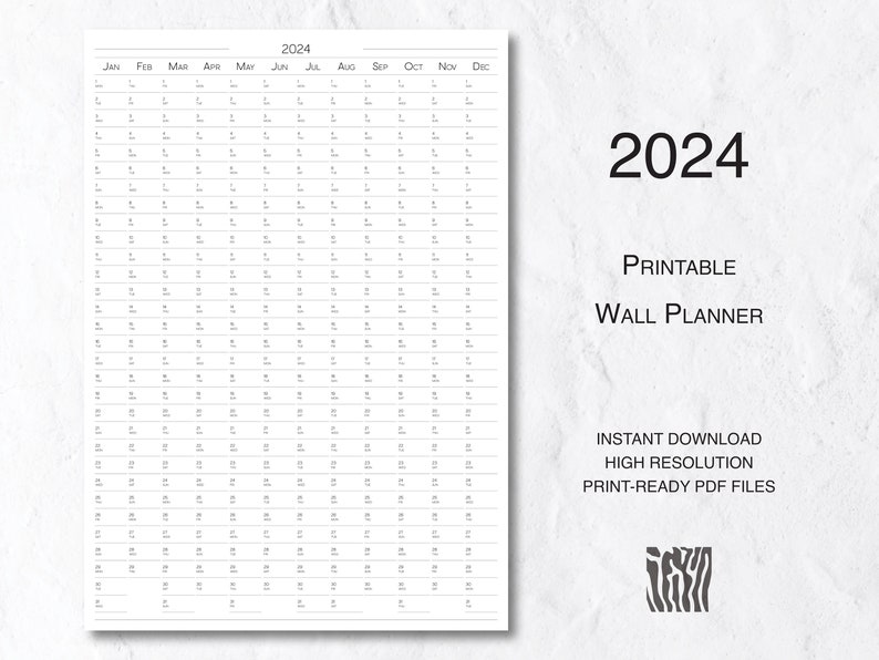 Printable Large Wall Calendar for 2024 in a Classic Black and White ...