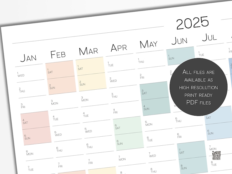2025 Printable Large Wall Calendar in a Minimalist Design, 2025 Wall ...