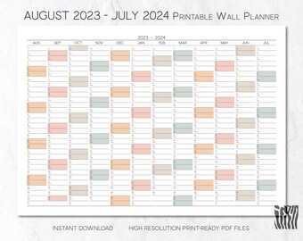 Printable Large Wall Calendar for 2024. Minimalist Rainbow - Etsy
