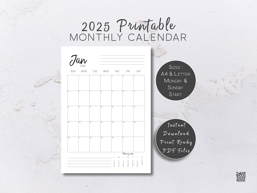 2025 Printable Monthly Planner. A4 and Letter Size Modern Calendar ...
