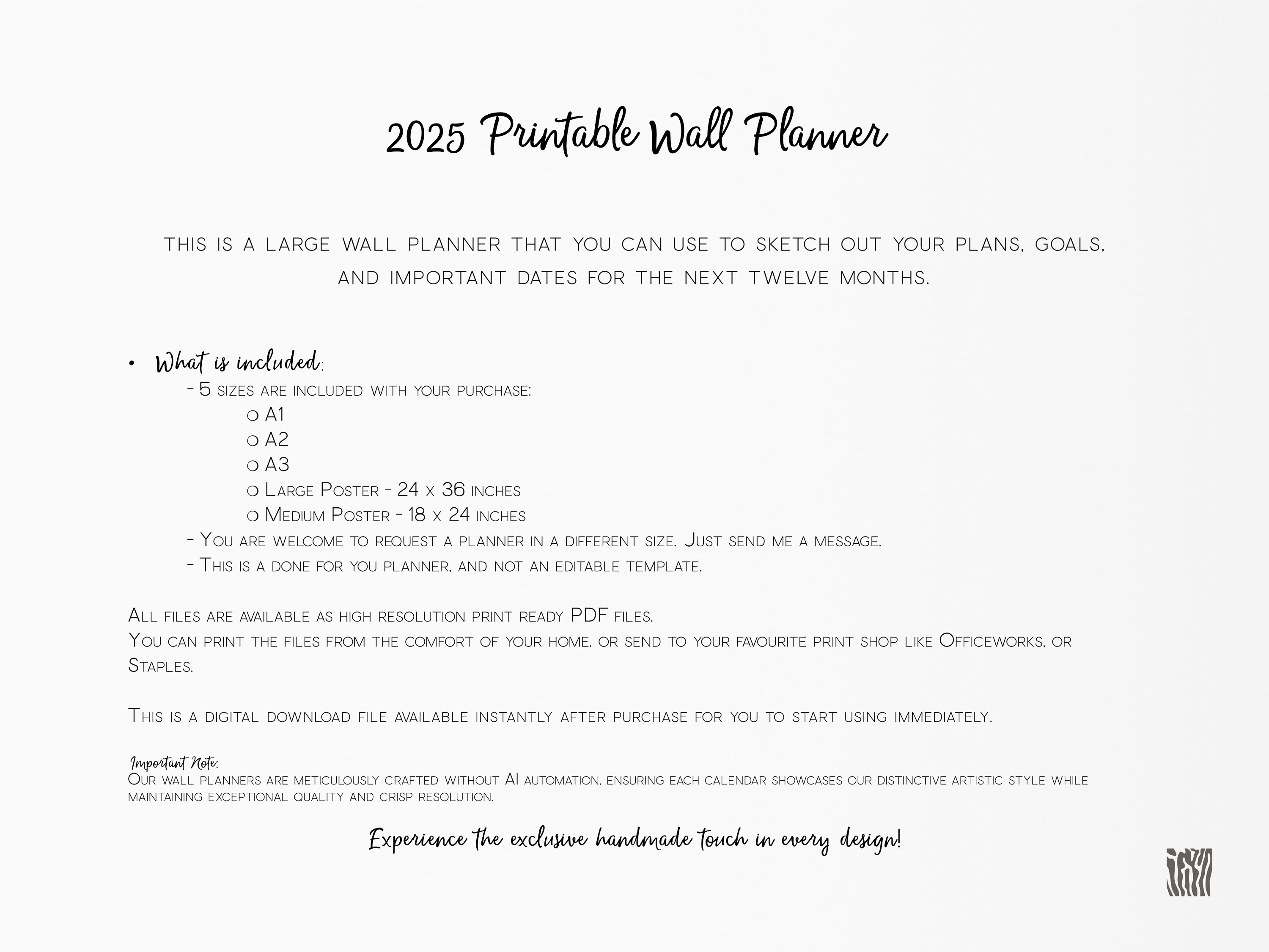 2025 Printable Large Wall Calendar in a Minimalist Design, 2025 Wall ...