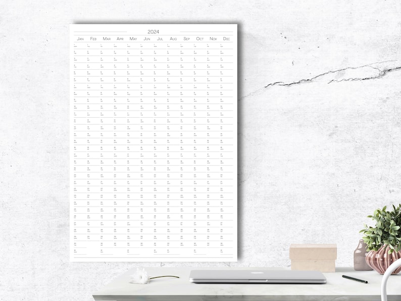 Printable Large Wall Calendar for 2024 in a Classic Black and White ...