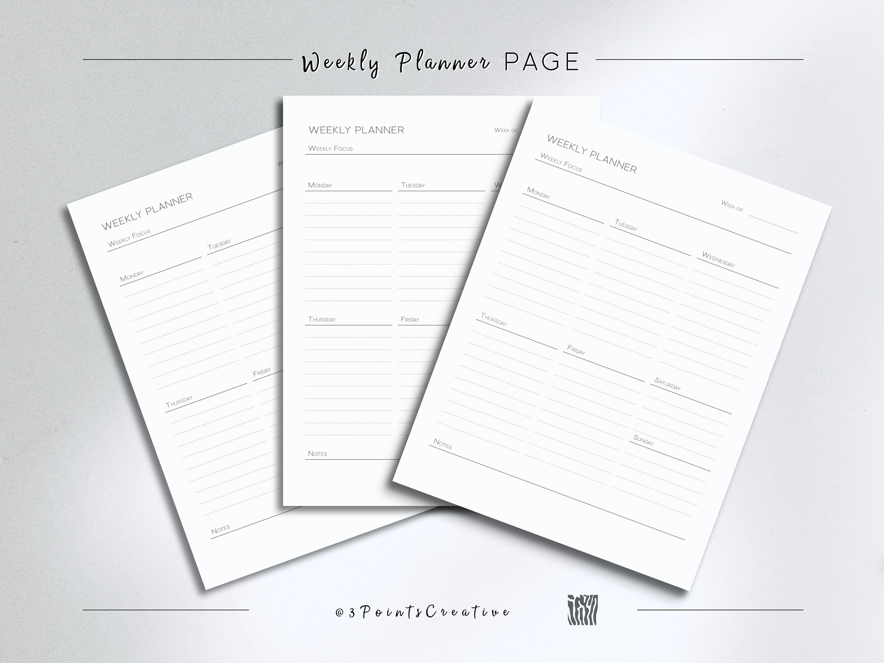 Minimalist One Page Weekly Planner, Printable in A4, A5, Letter and ...