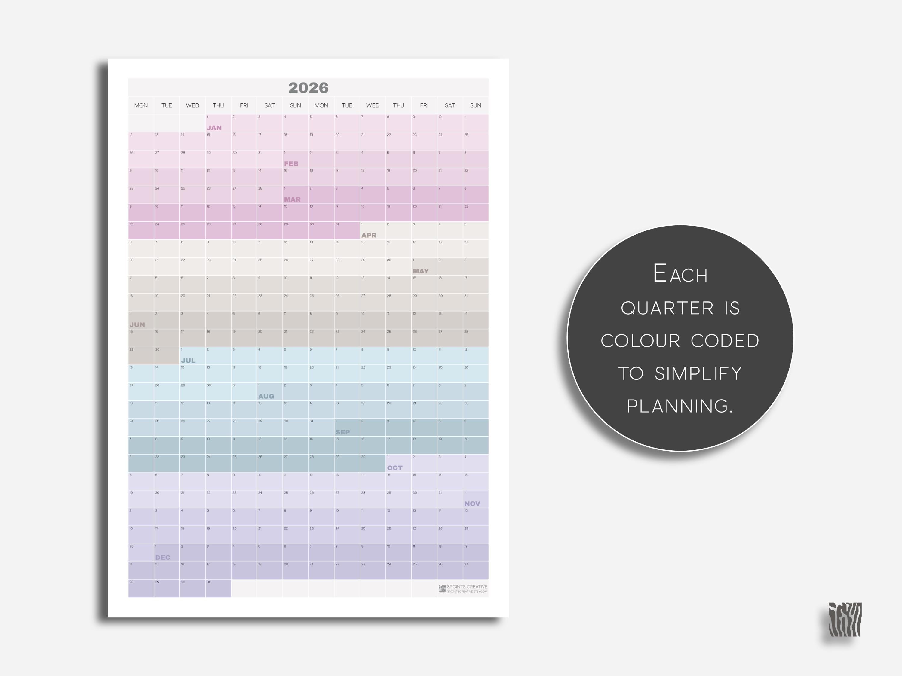 2026 Minimalist Printable Desk Calendar, A3 A4 Letter Ledger (digital ...