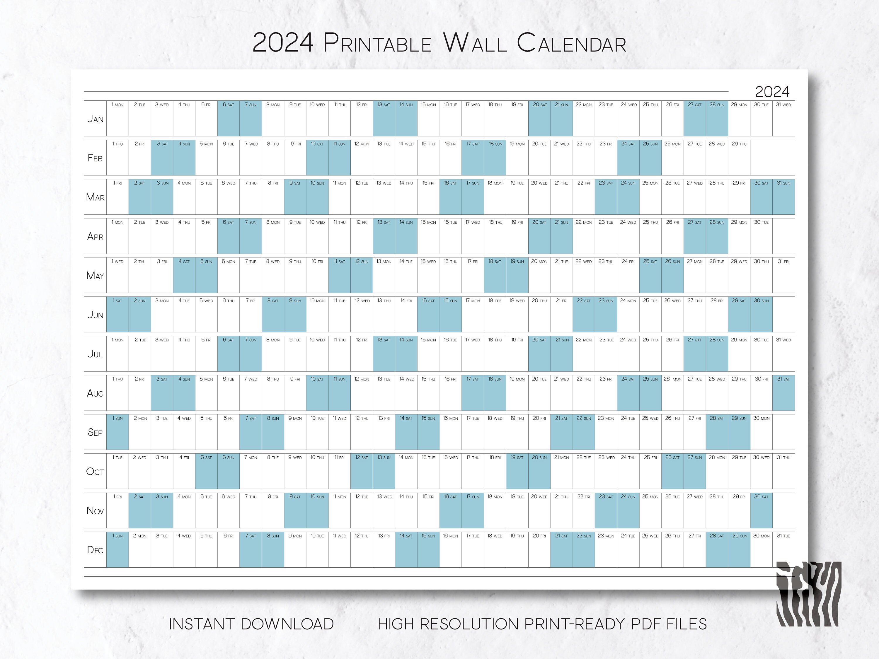 Printable Large Wall Calendar for 2024 in a Minimalist Design, 2024 ...