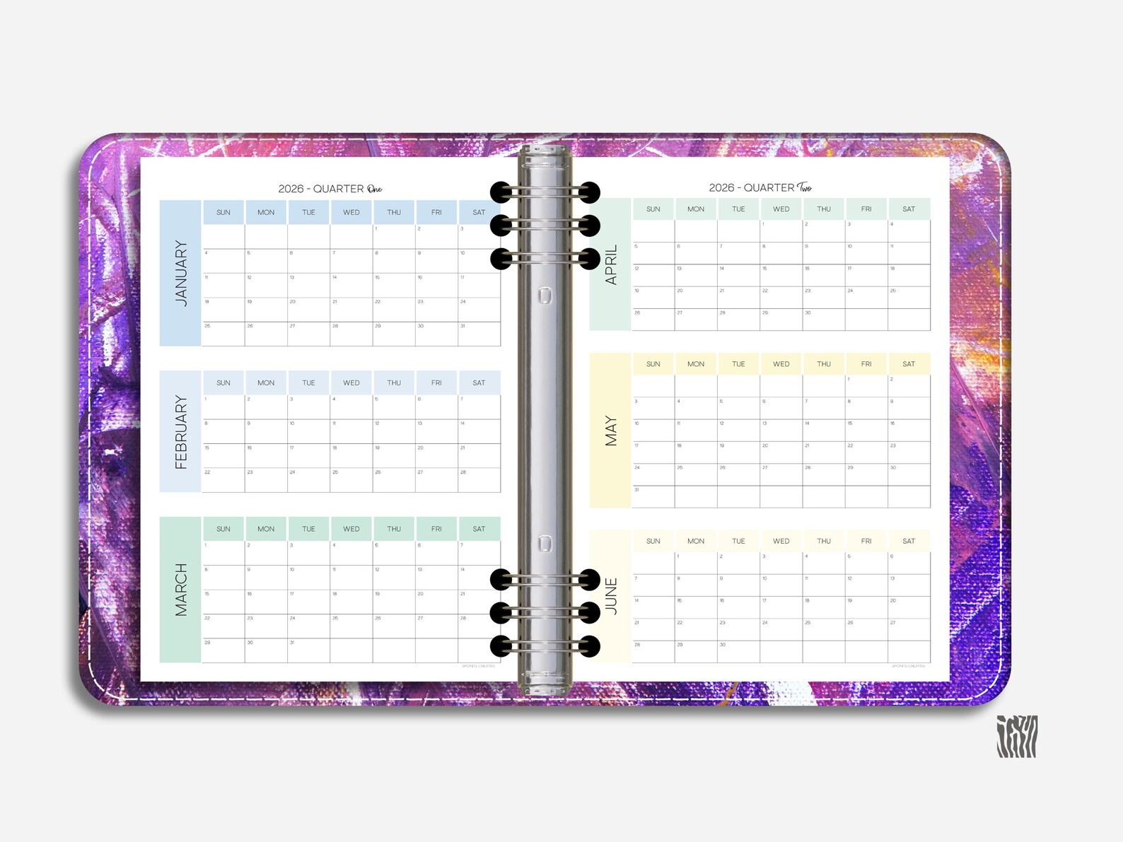 2026 Quarterly Calendar Printable | A3 A4 Letter Ledger Sizes With ...