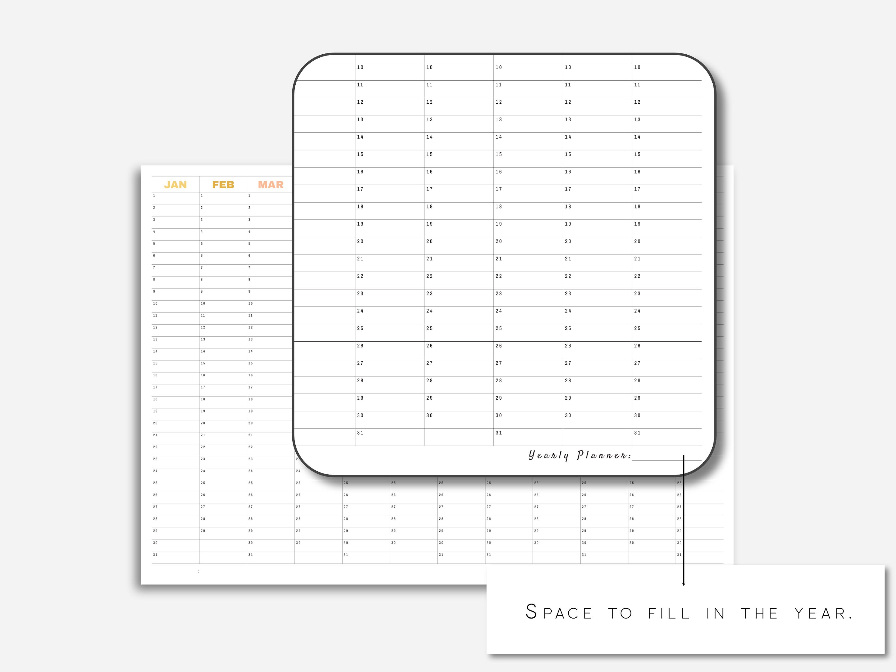 Minimalist Undated Wall Planner, Printable Large Wall Calendar ...