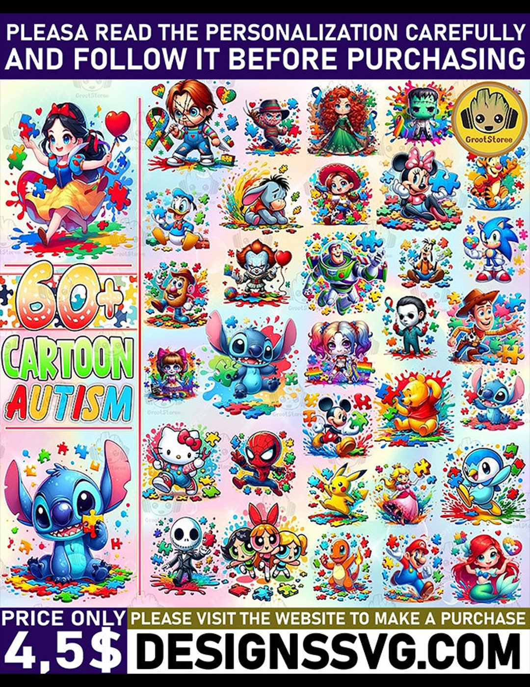 60 Autism Awareness Cartoon Png Bundle, Autism Puzzle Png, Character ...