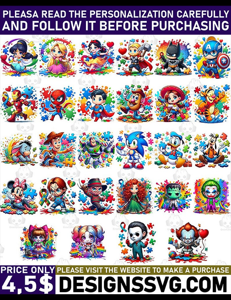 60 Autism Awareness Cartoon Png Bundle, Autism Puzzle Png, Character ...