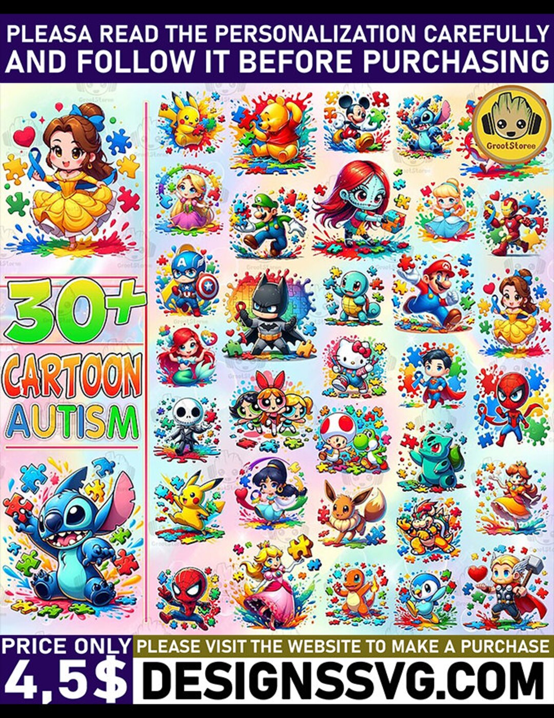 30 Autism Awareness Cartoon Png Bundle, Autism Puzzle Png, Character ...