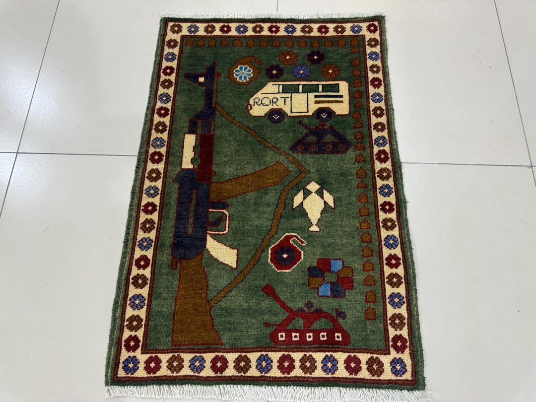 2x3 Green War Rug Iconic Kalashnikov Rug Afghan War Rug Grenade Rug ...