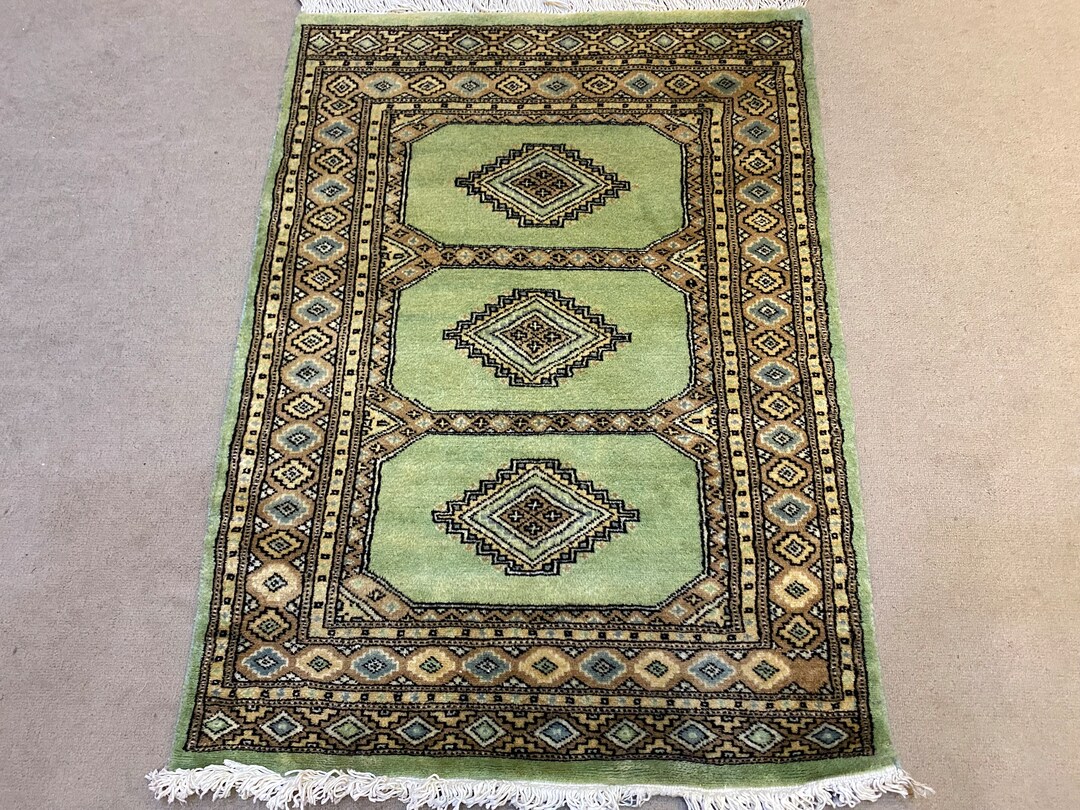 2.6x4 Pistachio Green Bokhara Rug - Hand Knotted Rug - Woolen Rug ...