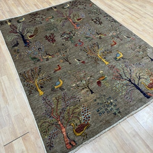 5x7 Natural Tree of Life Rug - Tree Rug - Birds Rug - Woolen Rug ...