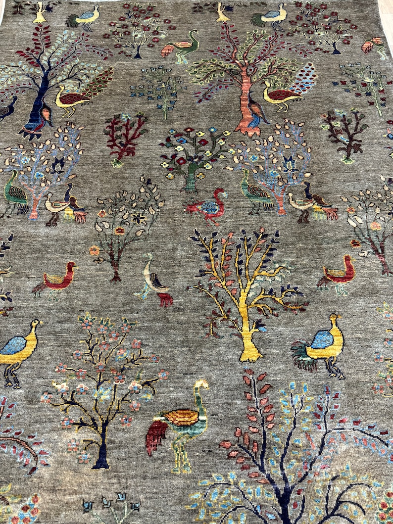 5x7 Natural Tree of Life Rug - Tree Rug - Birds Rug - Woolen Rug ...