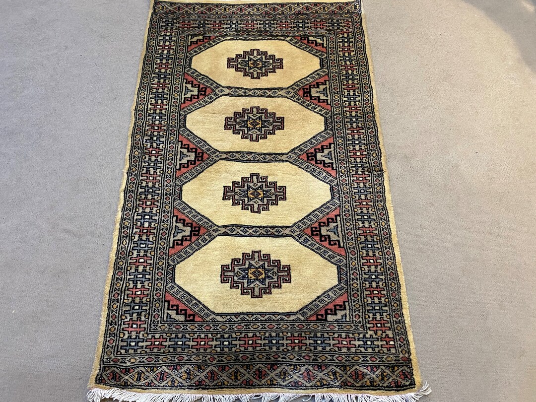 2.6x4 Beige Bokhara Rug - Geometric Rug - Woolen Rug - Doormat Rug ...