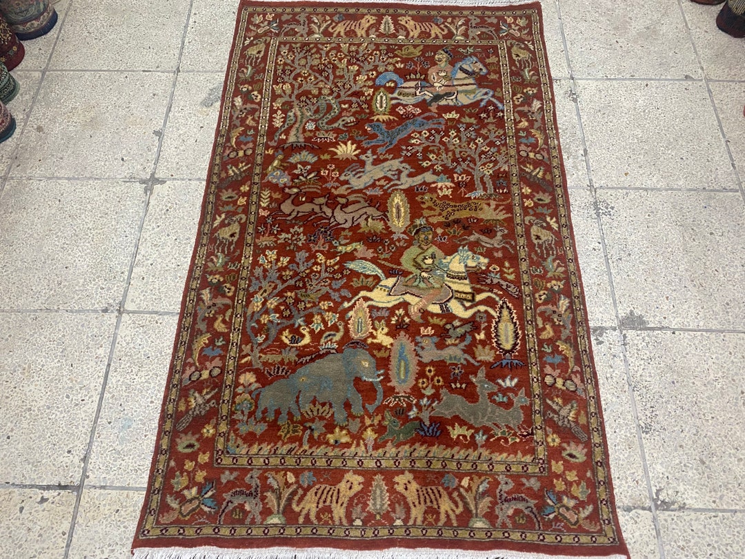 3x5 Rust Hunting Rug Dinning Table Rug 3x5 Rug Hunt Rug Living Room Rug ...