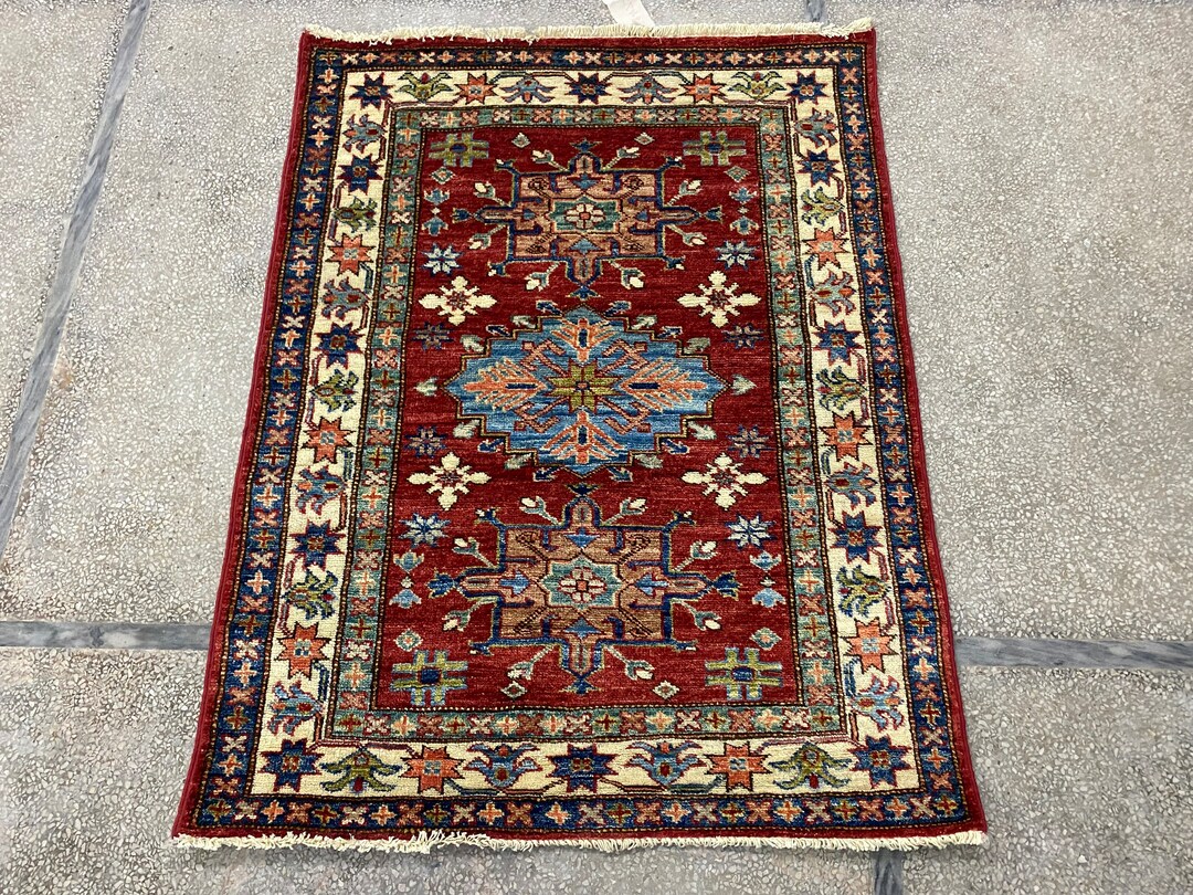 2.6x4 Firebrick Super Kazak Rug - Turkish Rug - 2.6x4 Rug - Afghan ...