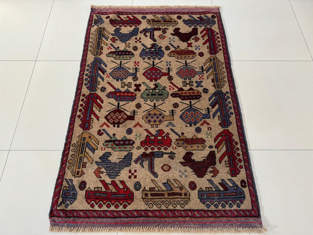 3x5 Beige Color War Rug - Kalashnikov Rug - Afghan War Rug - Grenade ...