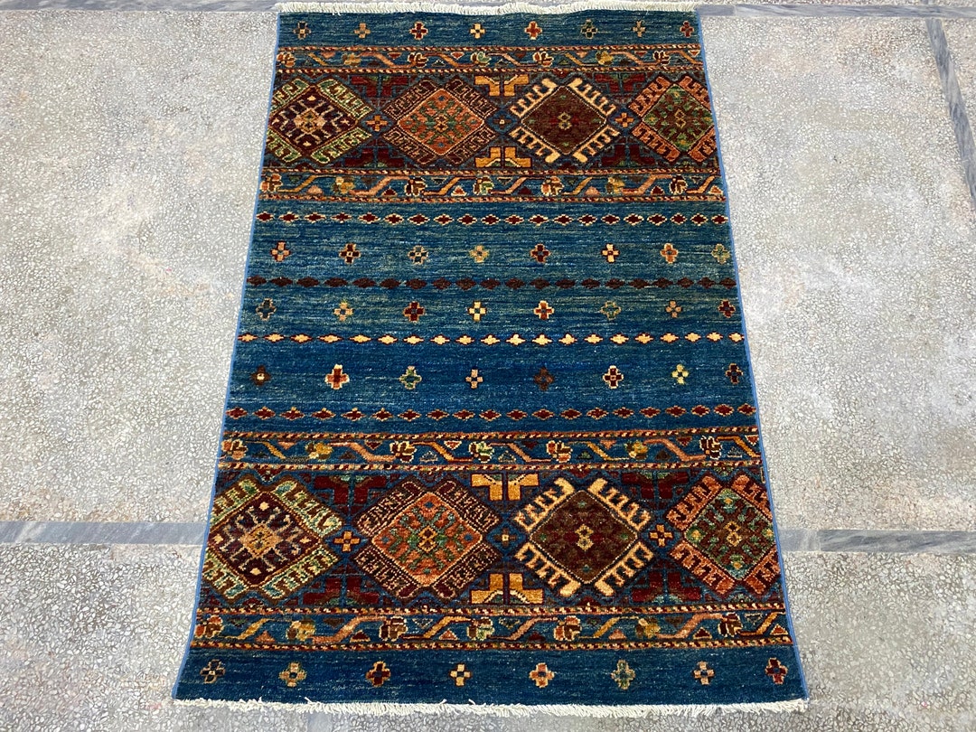 2.5x4 Multi Colored Khorjun Rug Striped Rug 2.5x4 Rug Afghan Rug ...