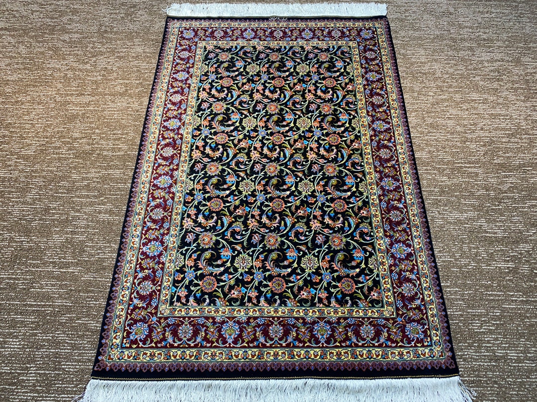 3x5 Black Silk on Silk Rug Premium Quality Rug Authentic Rug Classical ...