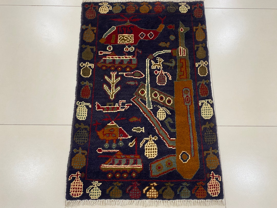 2x3 Navy Blue War Rug Iconic Kalashnikov Rug Afghan War Rug Grenade Rug ...
