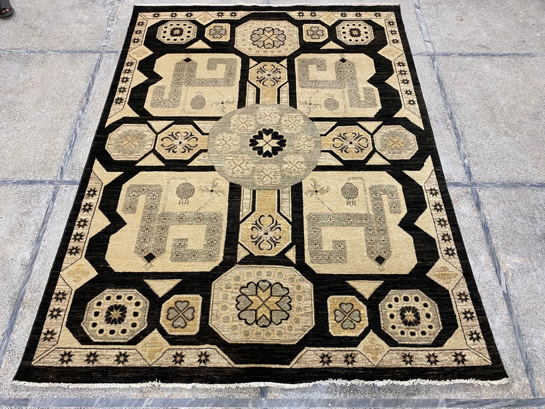 6x8 Black Gabbeh Area Rug - Gabbeh Rug - 6x8 Rug - Afghan Rug - Living ...