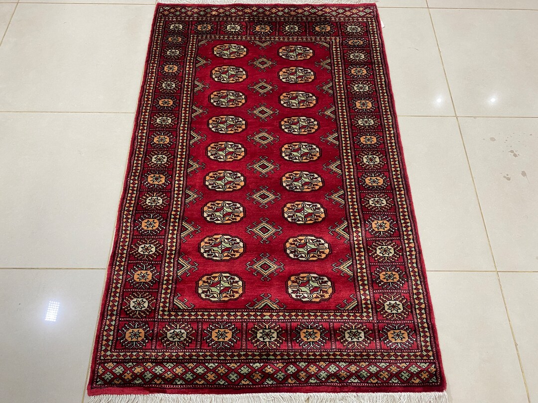3x5 Burgundy Red Bokhara Rug - Washable Rug - Red Rug - Pure Wool Rug ...