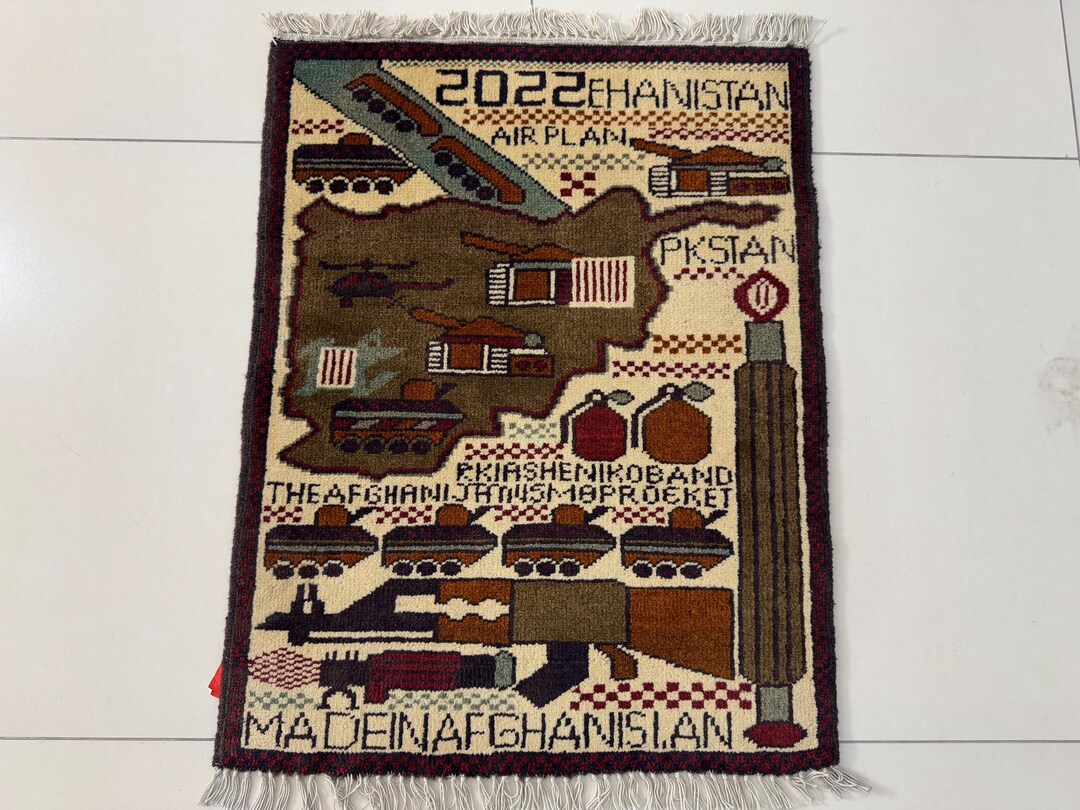 2x3 Ivory War Rug Iconic Kalashnikov Rug Afghan War Rug Grenade Rug ...