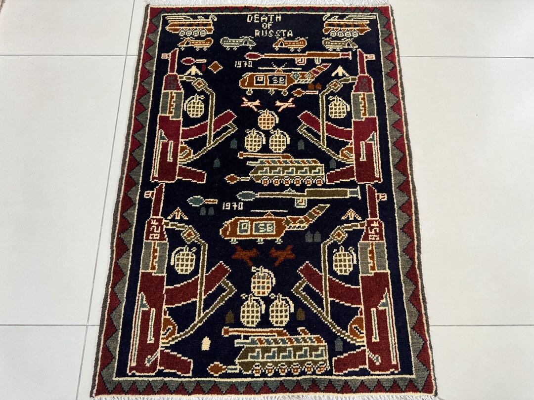 2x3 Navy Blue War Rug - Iconic Kalashnikov Rug - Afghan War Rug ...
