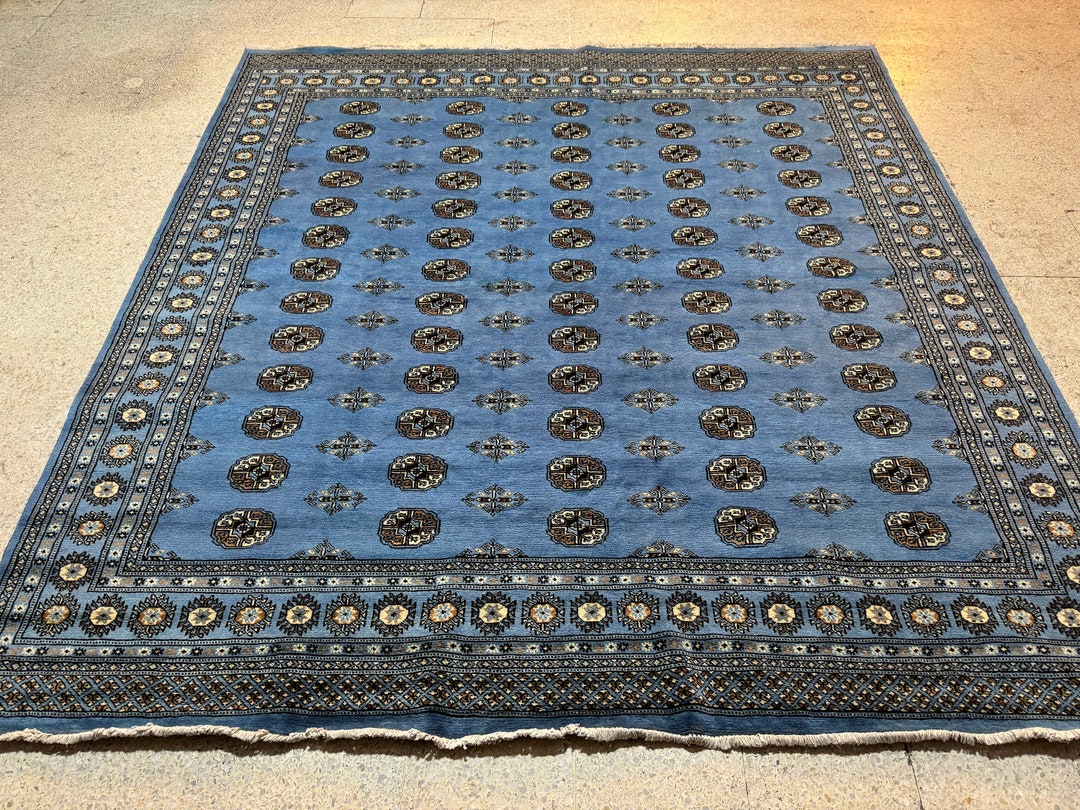 8x8 Carolina Blue Bokhara Rug - Square Rug - Woolen Rug - Living Room ...