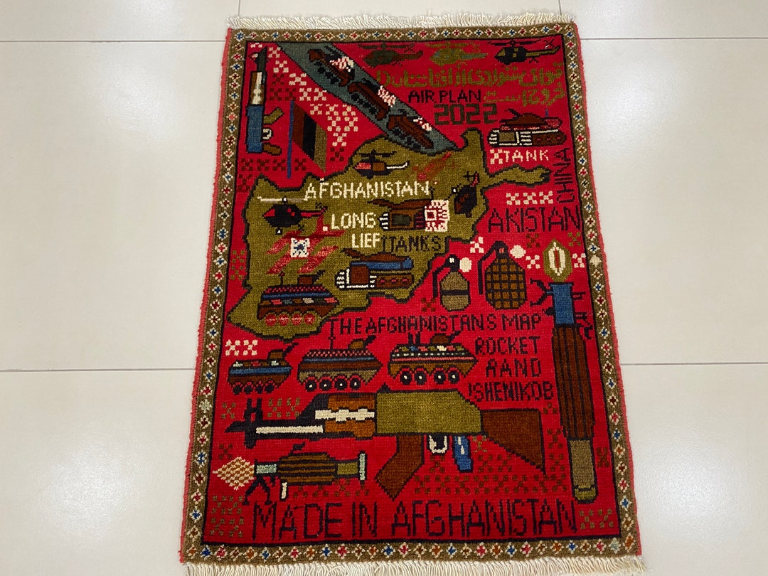2x3 Red Color War Rug Iconic Kalashnikov Rug Afghan War - Etsy