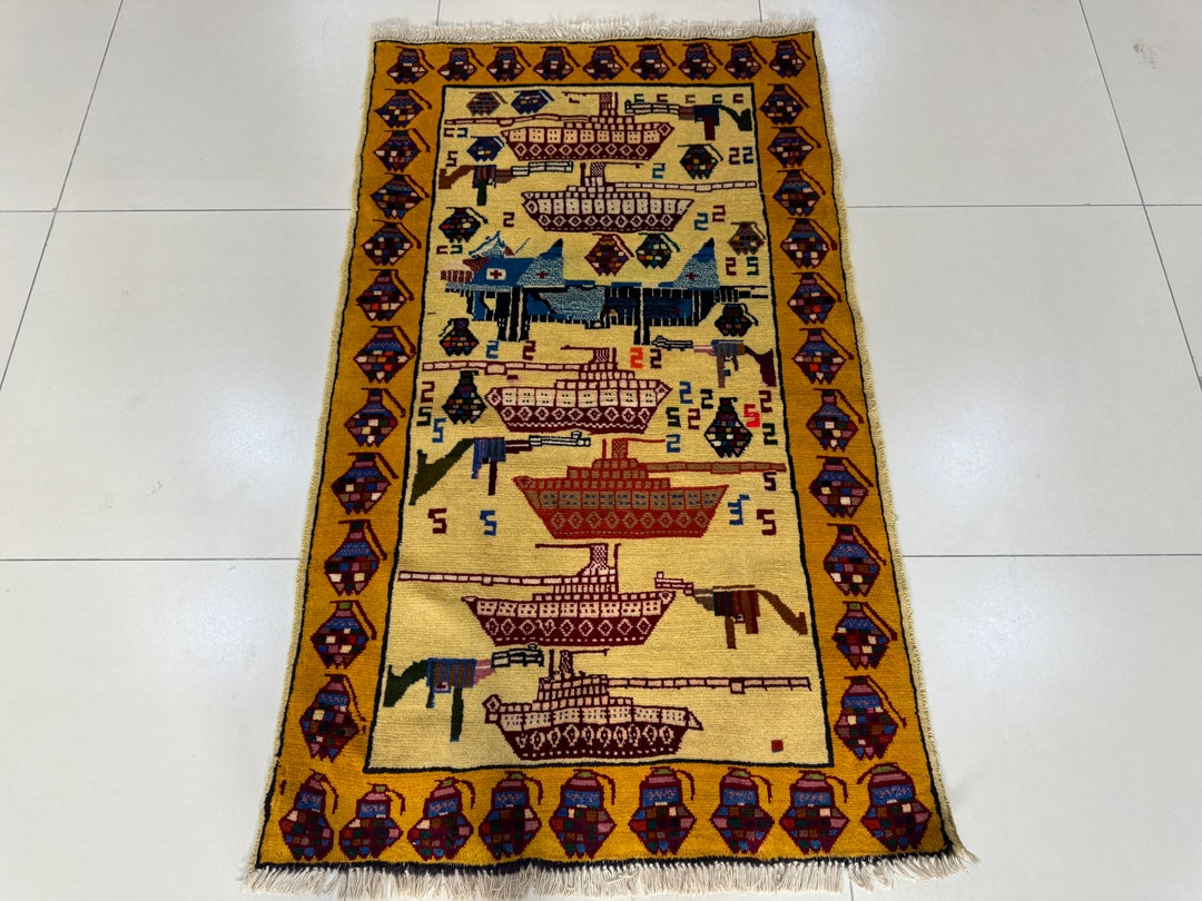 3x5 Beige Color War Rug Kalashnikov Rug Afghan War Rug Grenade Rug ...