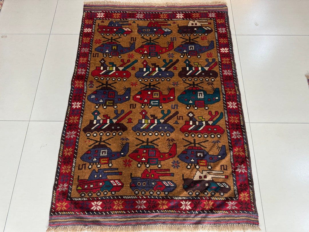 3x5 Brown Color War Rug - Washable Rug - Afghan War Rug - Grenade Rug ...