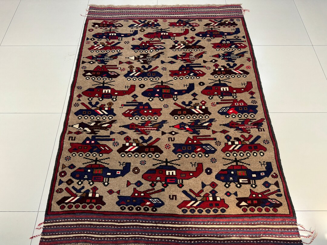 4x6 Beige Color War Rug Turkish Rug Afghan War Rug Grenade Rug Rifle ...