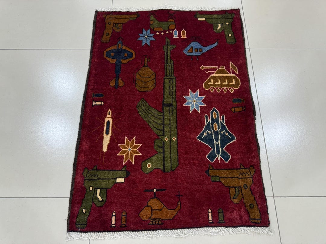 2x3 Red War Rug - Iconic Kalashnikov Rug - Afghan War Rug - Grenade Rug ...