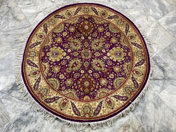 4x4 Pink Oriental Floral Rug Silk Rug Circle Rug - Etsy